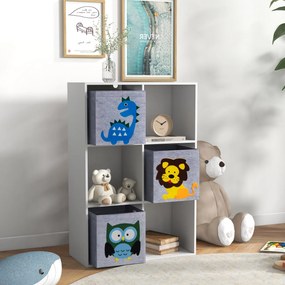 Knihovna ZONEKIZ pro děti s 3 úložnými boxy, regál pro dětský pokoj, policový regál na hračky, bílá + šedá 61,8 x 29,9 x 91,5 cm