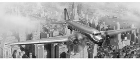Vliesová fototapeta Letadlo nad městem 375 x 150 cm panoramatická + lepidlo zdarma / MP-2-0006 vliesové fototapety na zeď DIMEX