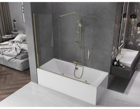 Mexen Velar, 2-křídlová posuvná vanová zástěna 160 x 150 cm, 8mm čiré sklo, zlatý lesklý profil, 896-160-000-01-50