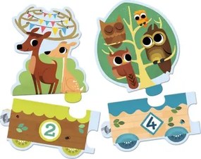 DJECO Puzzle Vlak se zvířátky a čísly / 20 dílků / od 3 let