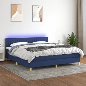 Box spring postel s matrací a LED modrá 180x200 cm textil