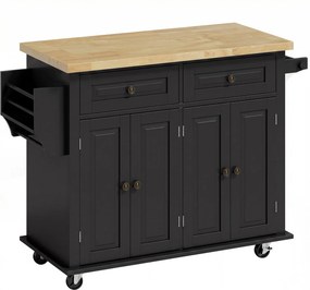 HOMCOM kuchyňský ostrov na kolečkách, kuchyňský příborník s policí na koření a boční lištou, 111 x 44,5 x 82,5 cm, černý