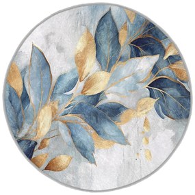 Pratelný kulatý koberec v modré a zlaté barvě ø 150 cm Golden Leaves – Mila Home