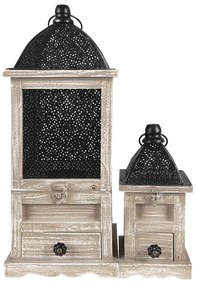 Set dvou dřevěných luceren Elliese se šuplíčky - 20*20*53 / 14*14*25 cm