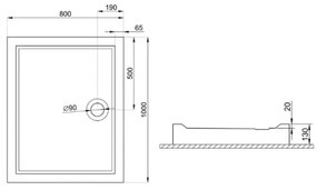 Polimat Kompaktní obdélníková akrylátová sprchová vanička Goliat 1 90x80 (100x80, 100x90, 120x80, 120x90) Barva: Bílá, Rozměry (cm): 120x90