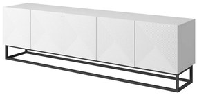TV stolek Asha 200 cm na kovovém podstavci - bílý mat