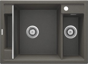 Deante Magnetic, granitový dřez na desku 690x500x219 mm, 3,5" + prostorově úsporný sifon, 1,5-komorový, antracitová metalíza, ZRM_T503