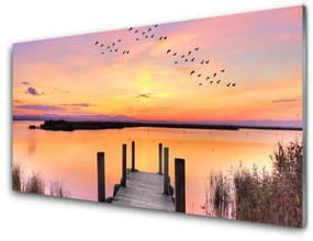 Obraz na skle Molo Západ Slunce Jezero 125x50 cm