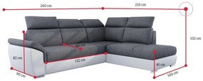 Rohová rozkládací sedačka LORETO, 260x102x210, berlin 03/soft 66, levý roh