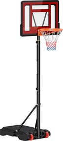 HOMCOM Venkovní Basketbalový Koš na Kolečkách, Výškově Nastavitelný 160-210 cm, Se Stojanem, Základna 83x59 cm, Pro Teenagery na Zahradách a Dvorcích