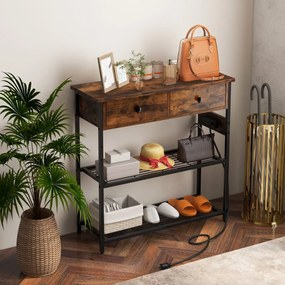 Costway Stolní nabíjecí stanice Entryway se 2 zásuvkami a 2 kovovými mřížkovými