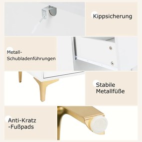 Costway Komoda s 4 zásuvkami, příborník s výklopnými skleněnými dvířky