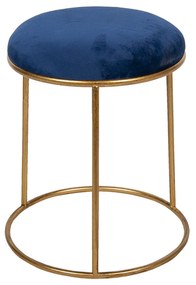 Zlatá kovová stolička s modrým sametovým sedákem - Ø 42*48 cm