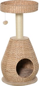 PawHut Kočičí strom s škrabadlem, nábytek pro koťata, s kočičí jeskyní, kuličkovým hračkem, sisal, měkký plush, výška 82,5 cm, žlutý