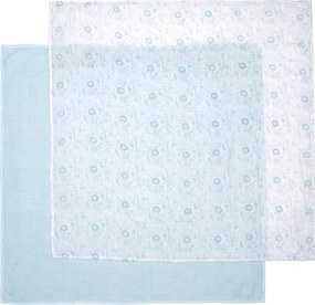 SCANquilt dětská mušelínová osuška BAMBOO - set 2 ks proužky+zvířátka světle modrá dětská osuška