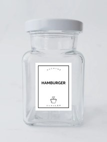 Samolepka na kořenky HAMBURGER bílá 3 × 4 cm tučné písmo