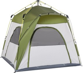 Outsunny Dvojcestný stan pro 4 osoby - Lehce, stabilní, voděodolný, UV 50+ pop-up stan pro kempování s háčkem, dveřmi, oknem, podlážkou, rodinný stan