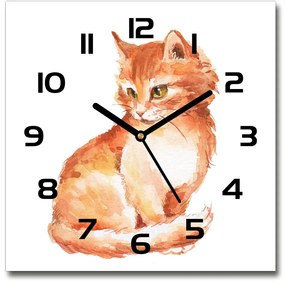 Wallmuralia Skleněné nástěnné hodiny čtverec Červená kočka 30x30 cm