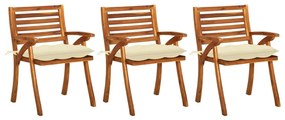 Zahradní jídelní židle s poduškami 3 ks masivní akáciové dřevo - Default Title