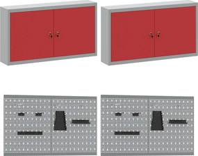 Pracovní skříň se zámkem 10 ks Červená Inženýrské dřevo a ocel 3321477