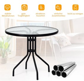 Costway Zahradní stůl se skleněnou deskou a otvorem na slunečník