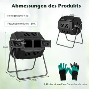 Costway Bubnový kompostér 160 L zahradní kompostér dvoukomorový otočný o 360°