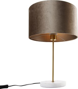 Stolní lampa mosazná se sametovým stínidlem taupe 35cm - Kaso