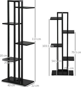 Outsunny 5-patrový stojan na květiny do interiéru a exteriéru z MDF a oceli, 40x22x113 cm, černý