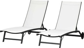 Outsunny Sada 2 Zahradních Lehátků s Polohovatelným Hliníkovým Rámem a Kolečky na Pláž a Bazén 165x66x102 cm Matt Bílá | Aosom