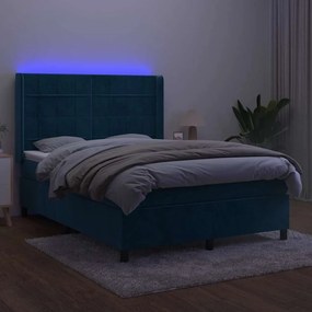 Box spring postel s matrací a LED tmavě modrá 140x190 cm samet 3139563