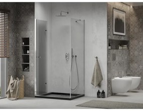 Mexen Lima skládací sprchový kout 90 x 100 cm, Průhledné, Chromovaná + sprchová vanička Flat, Černá - 856-090-100-01-00-4070