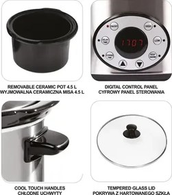Lund Pomalý hrnec 4,5 l / Pomalý hrnec / 280 W / keramická mísa / nere