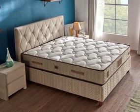 Čalouněná postel CASHMERE s matrací - béžová 200 × 200 cm