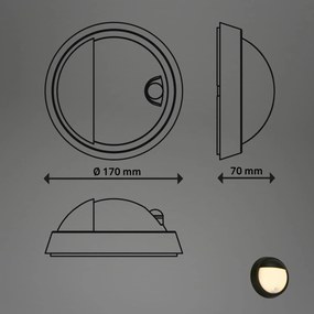 BRI 3785015 Puni LED venkovní nástěnné svítidlo, pohybové čidlo, soumrakový senzor, nabíjecí, černá - BRILONER