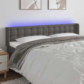 Čelo postele s LED šedé 183 x 16 x 78/88 cm umělá kůže