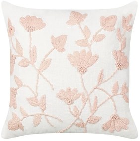 Vyšívaný bavlněný polštář s květinovým vzorem 45 x 45 cm bílý/růžový LUDISIA Beliani