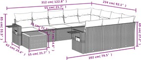 11dílná zahradní sedací souprava s poduškami černá polyratan 3257077