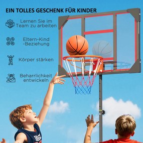 AIYAPLAY Dětský venkovní koš na basketbal, nastavitelný od 210-260 cm s kolečky, systém na basketbal pro děti od 6 let, červený