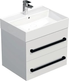 Koupelnová skříňka s černou úchytkou a umyvadlem SAT Cube Way 60x53x46 cm bílá lesk CUBE46C602BISAT