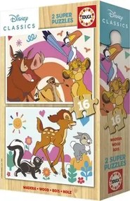 EDUCA Dřevěné puzzle Lví král a Bambi / 2x16 dílků / od 3 let