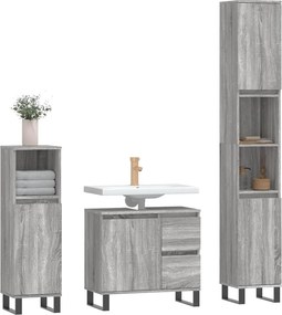 3dílný set koupelnového nábytku šedý sonoma kompozitní dřevo 3190235