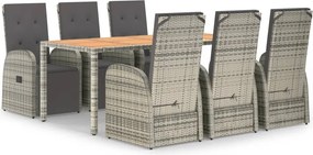 7dílný zahradní jídelní set s poduškami šedý polyratan 3157595