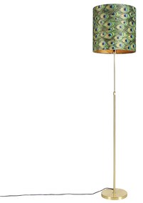 Stojací lampa zlatá / mosaz s velurovým odstínem páv 40/40 cm - Parte