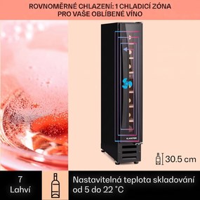 Klarstein Vinovilla 7 Uno Onyx, vestavná vinotéka, černé sklo, nerezová ocel