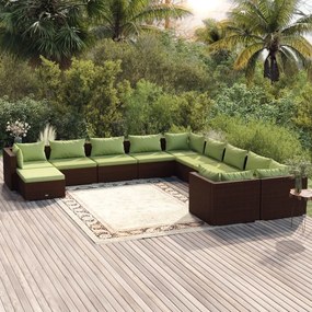 vidaXL 11dílná zahradní sedací souprava s poduškami polyratan [3102709] Barva: Hnědá a zelená