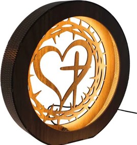 Dřevěná LED lampa Srdce s křížem | Křesťanská dekorace| SENTOP LED0600