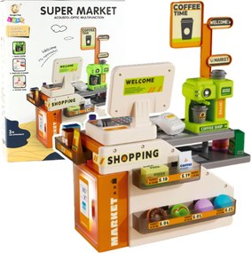 LEAN Toys Dětská pokladna s příslušenstvím obchod a kavárna, světla a zvuky 70 ks
