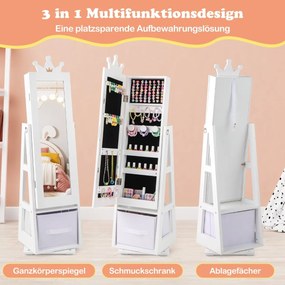 Costway Dětská skříňka na šperky 3 v 1 se zrcadlem po celé délce a úložným košem