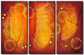 Obraz Stopy (3-dílný) - oranžová abstrakce s fantazií otisků