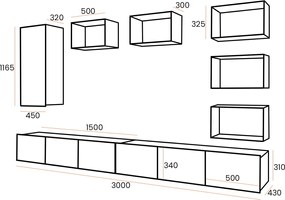 GAB Obývací stěna LORONA 37, Černá/Dub Artisan 300 cm